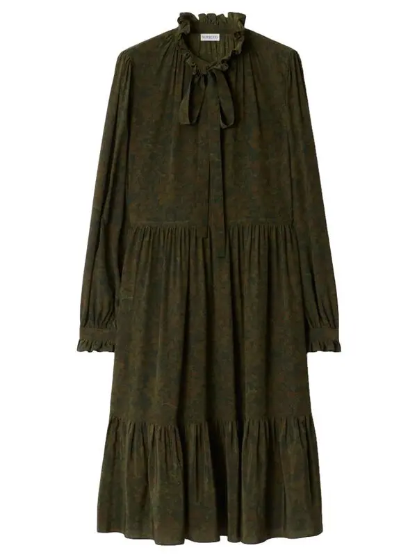 Burberry Foliage Silk Dress - Moat Green