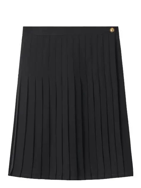 Burberry Pleated Wool Blend Midi Skirt - Black