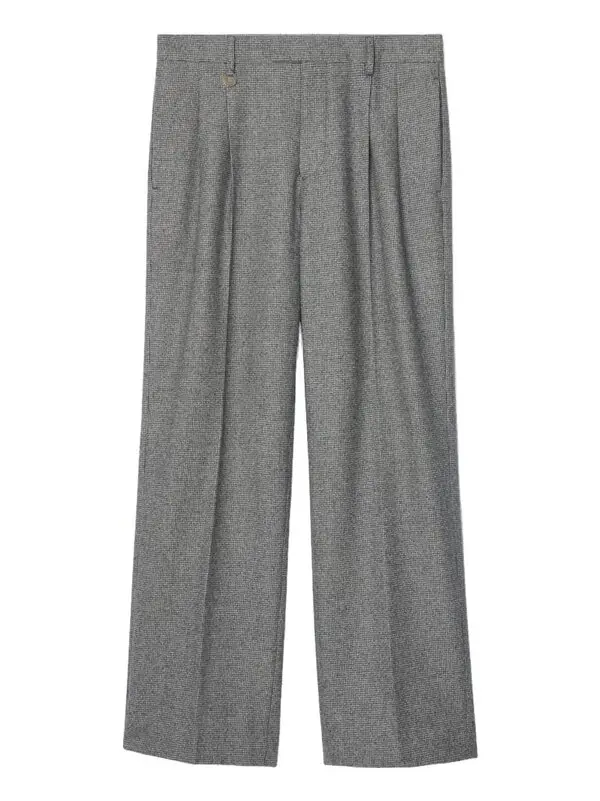 Burberry Puppytooth Check Wool Tailored Trousers - Titanium Grey/black