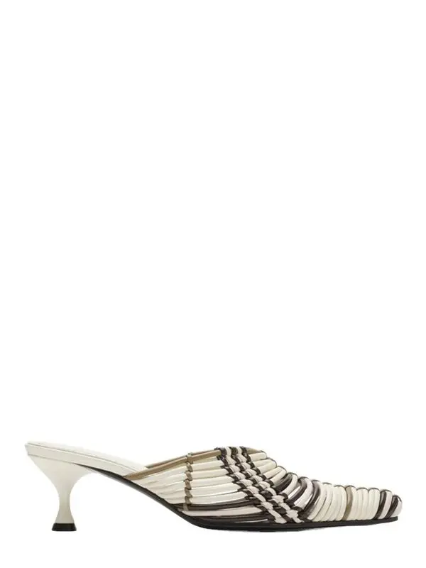 Burberry Check Woven Leather Cameo Mules - Light Beige