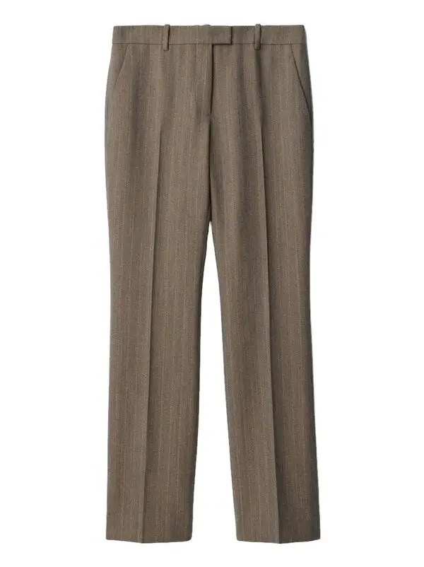Burberry Mouliné Wool Tailored Trousers - Coffee Brown Melange