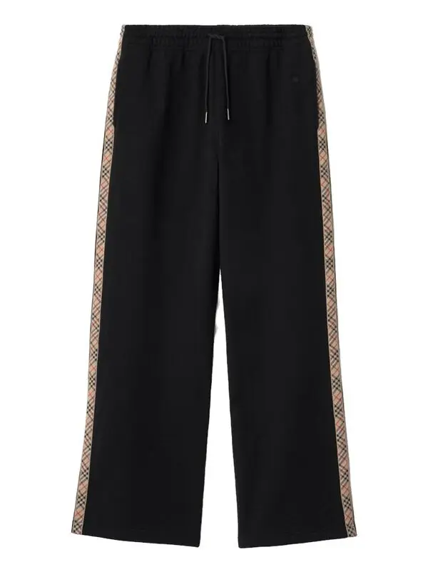 Burberry Check Trim Cotton Track Pants - Black