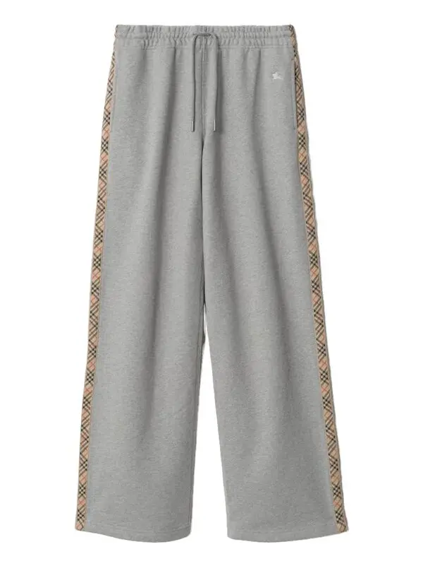 Burberry Check Trim Cotton Track Pants - Pale Grey Melange