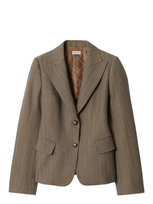 Burberry Mouliné Wool Tailored Jacket - Coffee Brown Melange