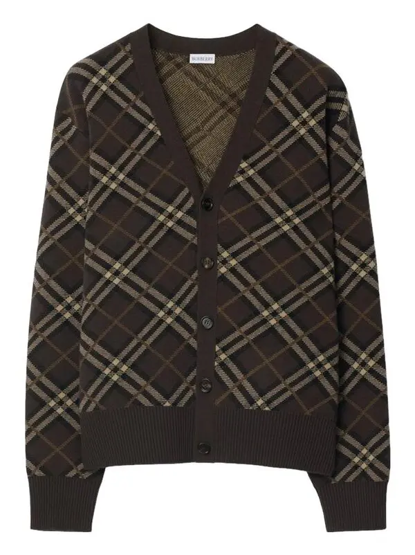Burberry Check Wool Cashmere Cardigan - Truffle Brown