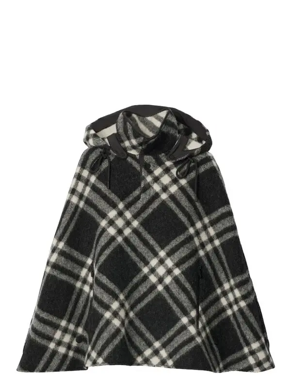 Burberry Check Wool Poncho - Black