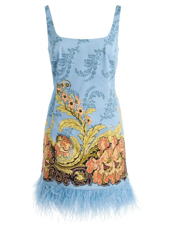 Cara Cara Carlie Feather-trimmed Mini Dress - Blue