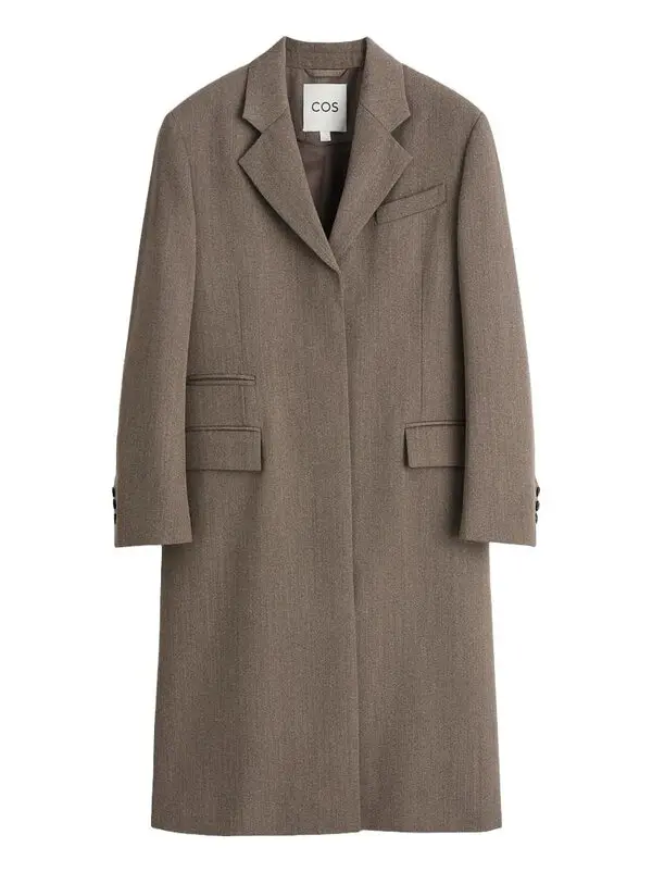Cos Single-breasted Wool-blend Long Coat - Brown