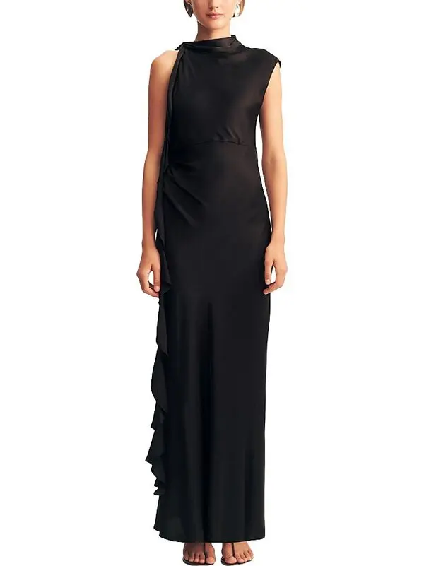 Shona Joy Agnes Draped Ruffled Dress - Black