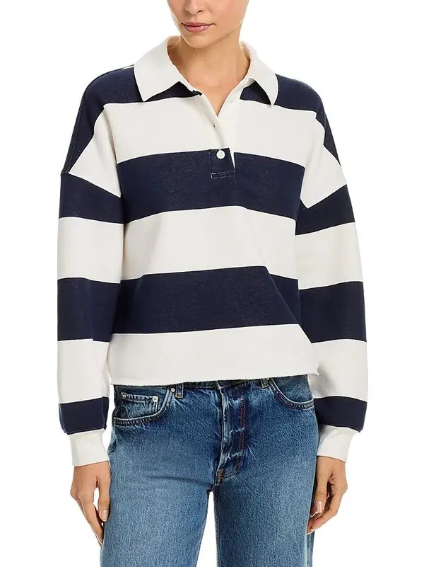 Aqua Cropped Oversized Polo Sweater - Off White/navy