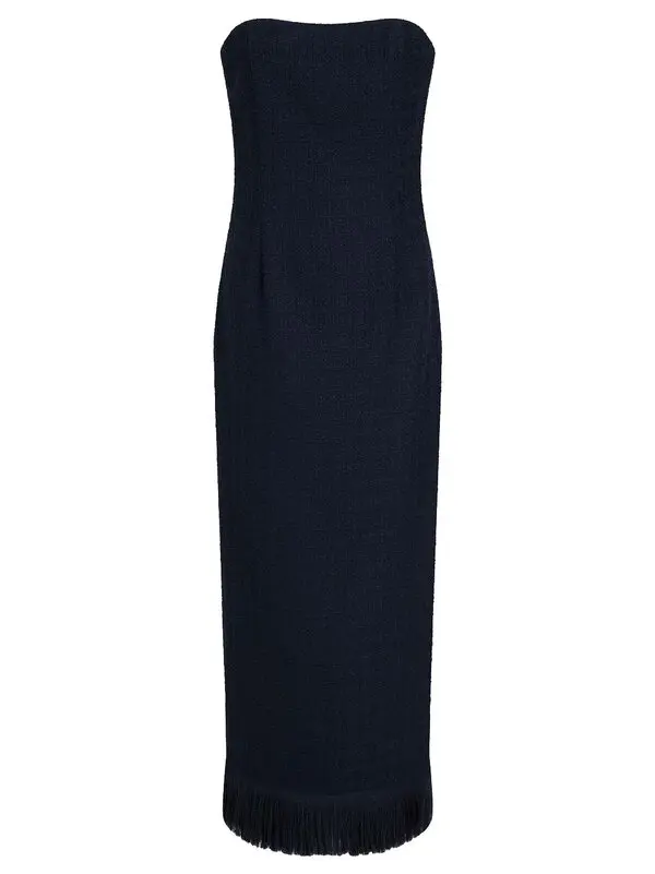 Oscar De La Renta Strapless Bouclé-tweed Midi Dress - Navy