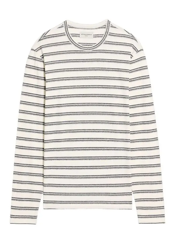 Officine Générale Striped Cotton And Linenblend Jersey Tshirt - Ecru
