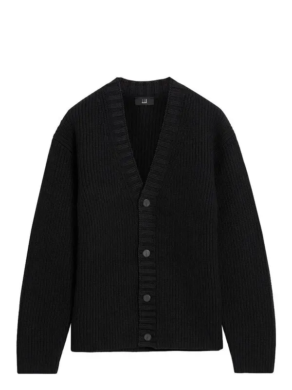 Dunhill Ribbed Wool Cardigan - Black