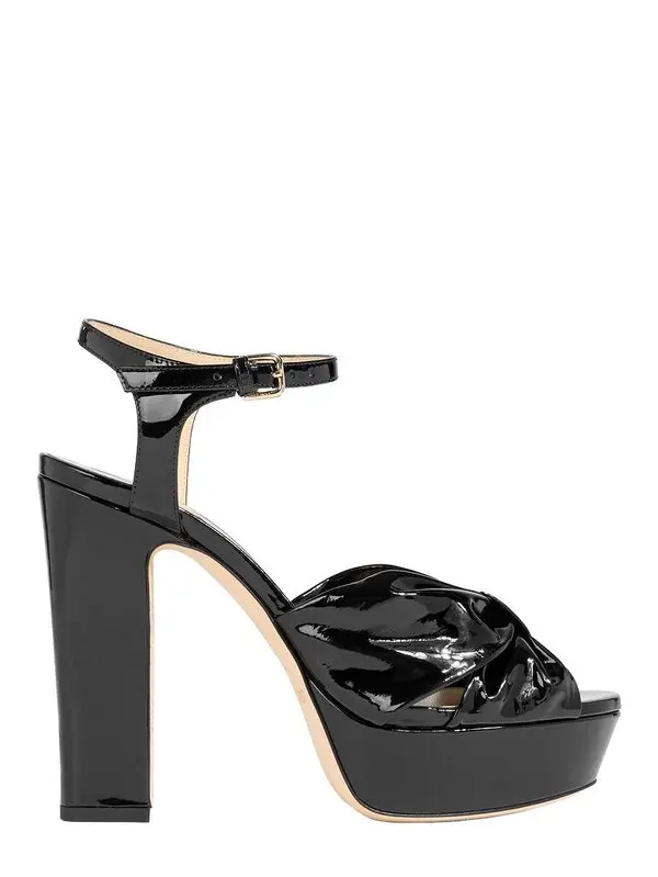 JIMMY CHOO Heloise 120 Patent Leather Platform Sandals - Black