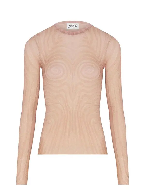 Jean Paul Gaultier Long Sleeve Mesh Top - Pale Pink