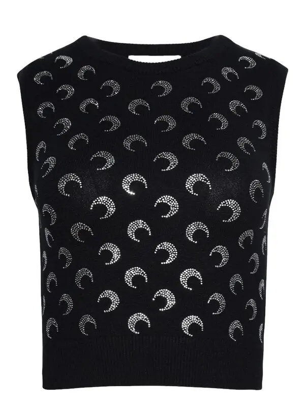 MARINE SERRE Moon Strass Knit Vest - Black