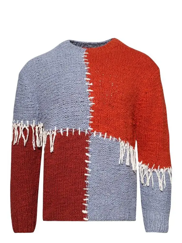 THE ELDER STATESMAN Patchwork Boucle Crew Sweater - Earth Multicolor