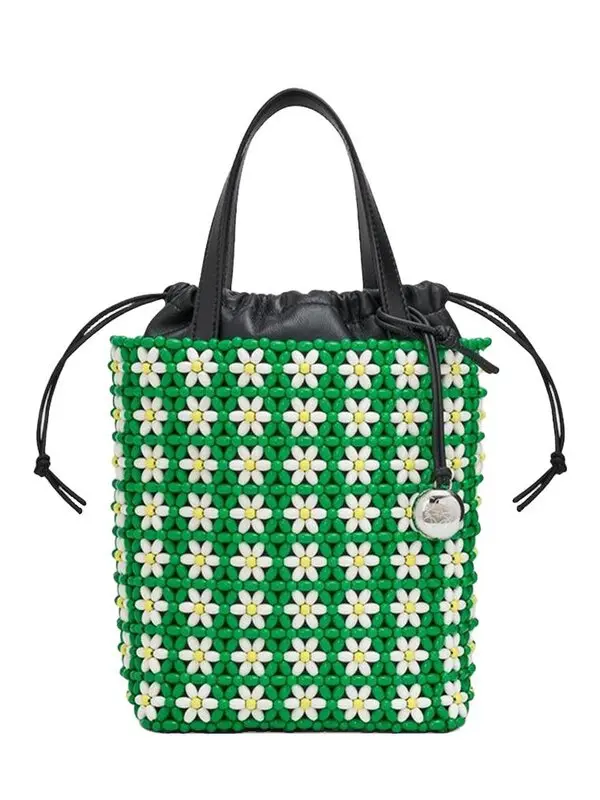 Loewe Paula's Ibiza Mini Tote In Beads And Lambskin - Tropical Green