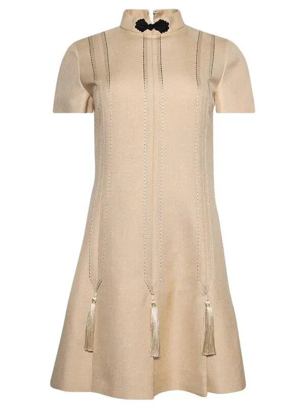 Valentino Garavani Embroidered Woven Mini Dress With Tassels - Birch