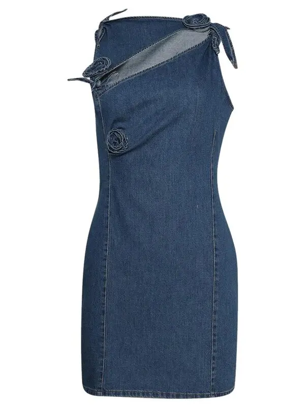 Coperni Denim Asymmetric Flower Mini Dress - Blue