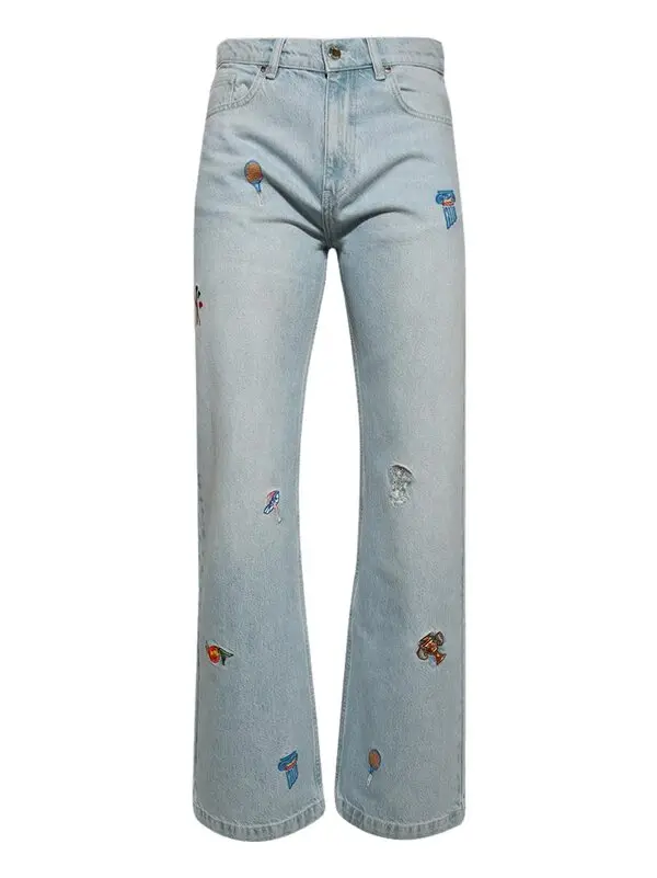 Casablanca Embroidered Motif Jeans - Light Vintage Wash