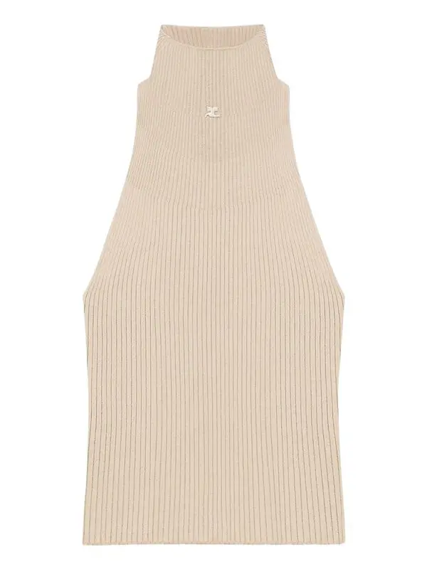 COURREGES Mockneck Ribbed Top - Tan