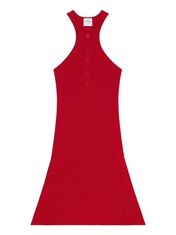 COURRÃ¨GES Scuba Rib Knit Dress - Ruby