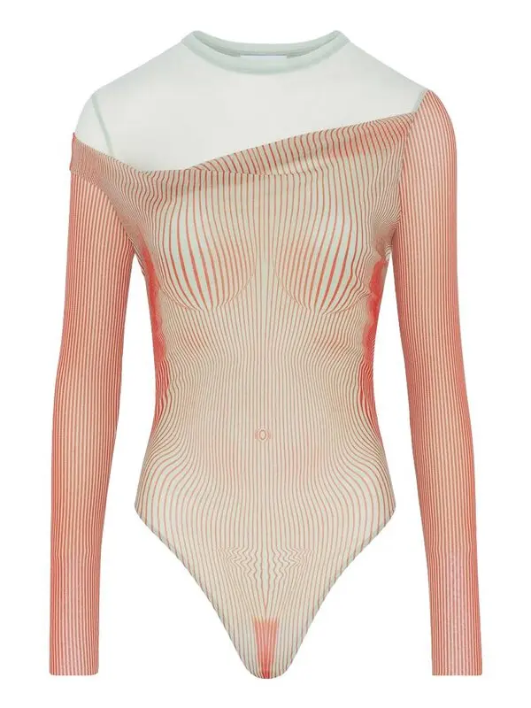 JEAN PAUL GAULTIER Double Layer Pinstripe Bodysuit - Mint And Coral