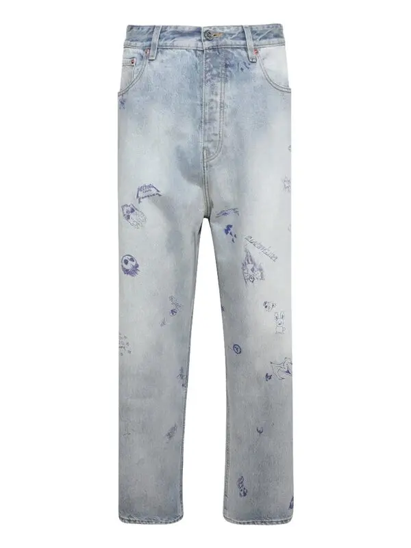 Vetements Scribbled Baggy Jeans - Light Blue
