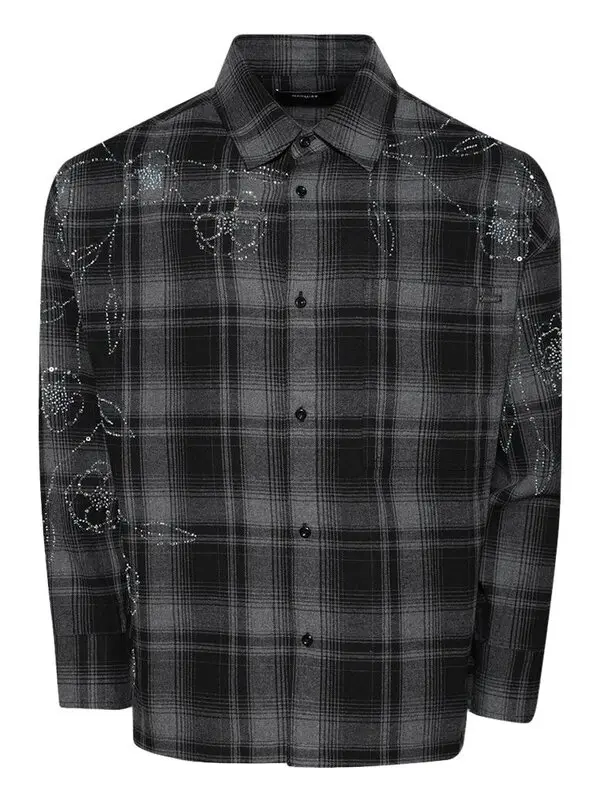 NAHMIAS Plaid Beaded Oversized Shirt - Black