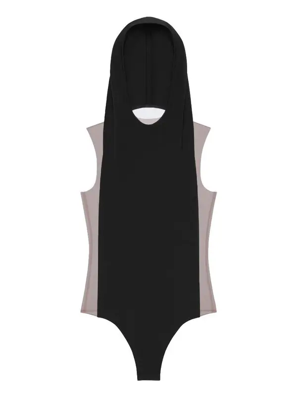 COURREGES Frame Illusion Hooded Bodysuit - Chocolate And Black