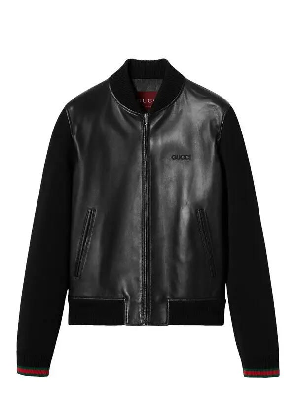 Gucci Nappa Leather And Knit Bomber Jacket - Black