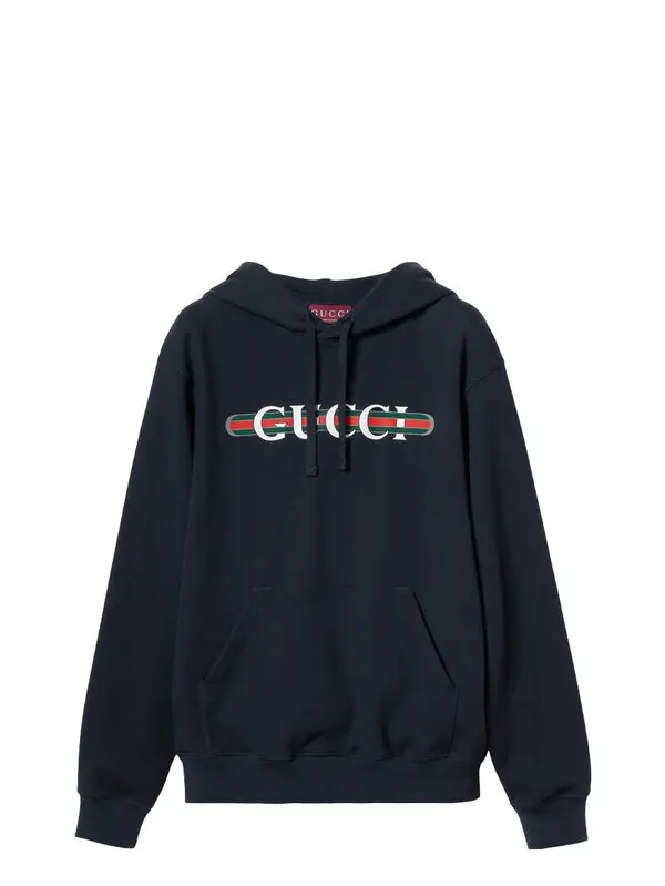 Gucci Printed Cotton Jersey Hooded Sweatshirt - Dark Blue
