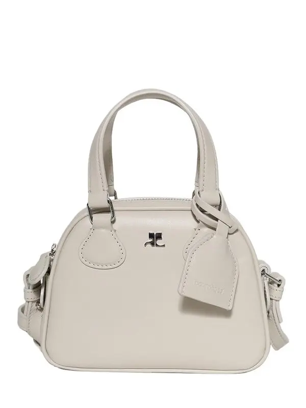 COURRÃ¨GES Ac Stud Naplack Leather Mini Bowling Bag - White