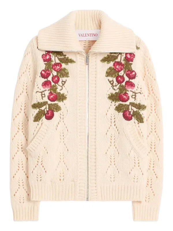 Valentino Garavani Embroidered Zip-up Sweater - Birch