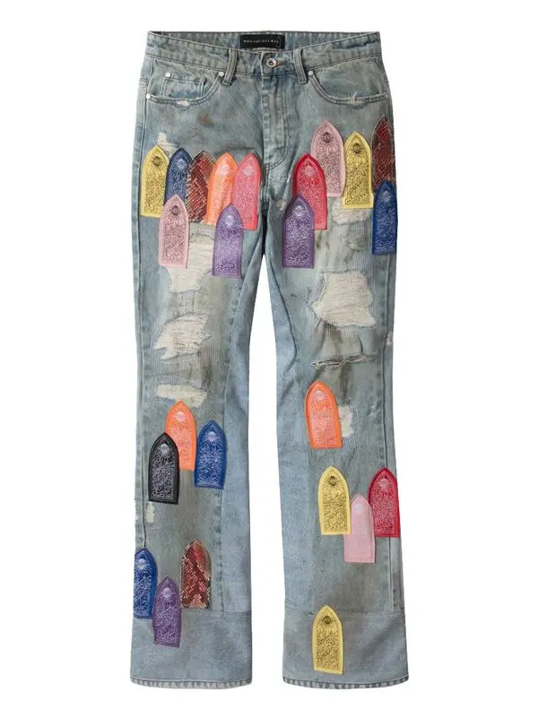 WHO DECIDES WAR BY EV BRAVADO Arched Repaired Distressed Jeans - Multicolor