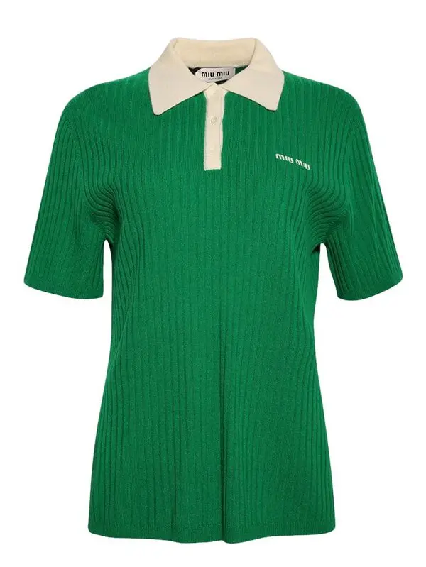 Miu Miu Polo Ribbed Shirt - Prato And Naturale