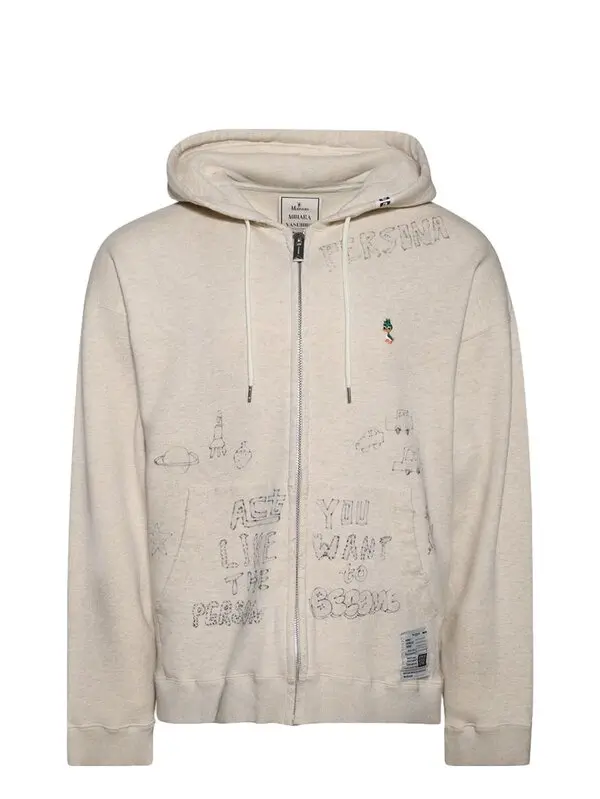 Mihara Yasuhiro Distressed Zip Up Hoodie - White