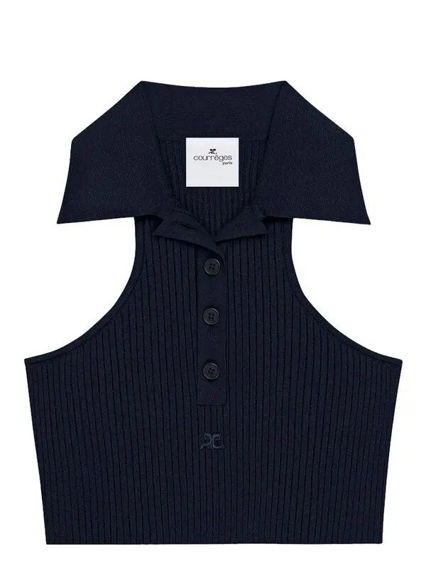 COURRÃ¨GES Scuba Rib Knit Top - Navy