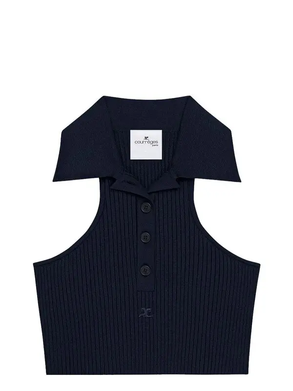 COURRÃ¨GES Scuba Rib Knit Top - Navy