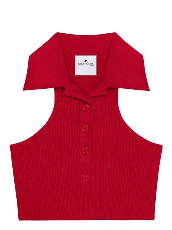 COURRÃ¨GES Scuba Rib Knit Top - Red