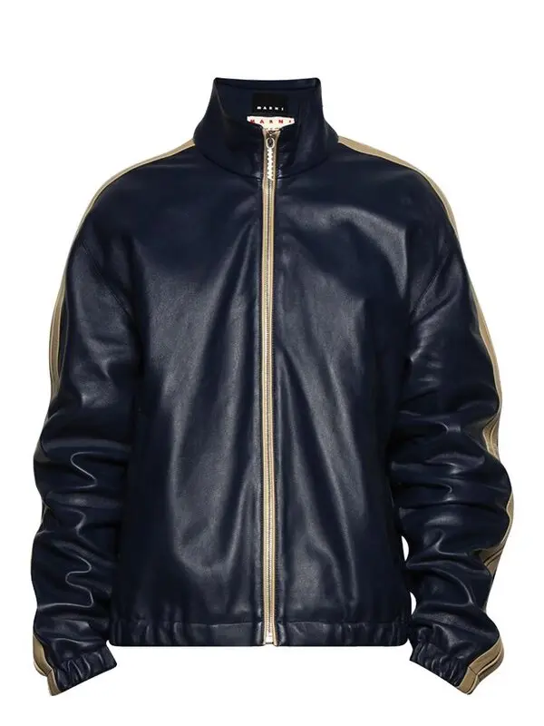 Marni Leather Bomber Jacket - Navy