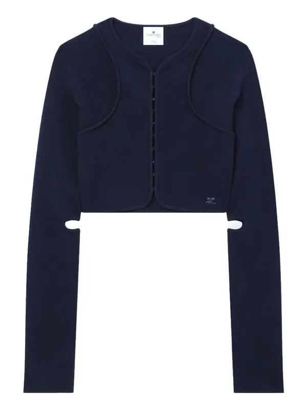 COURRÃ¨GES Scuba Cut Out Knit Cardigan - Navy