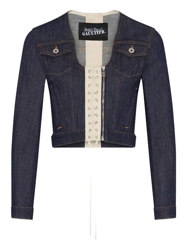 JEAN PAUL GAULTIER Denim Jacket With Lacing - Indigo And Beige