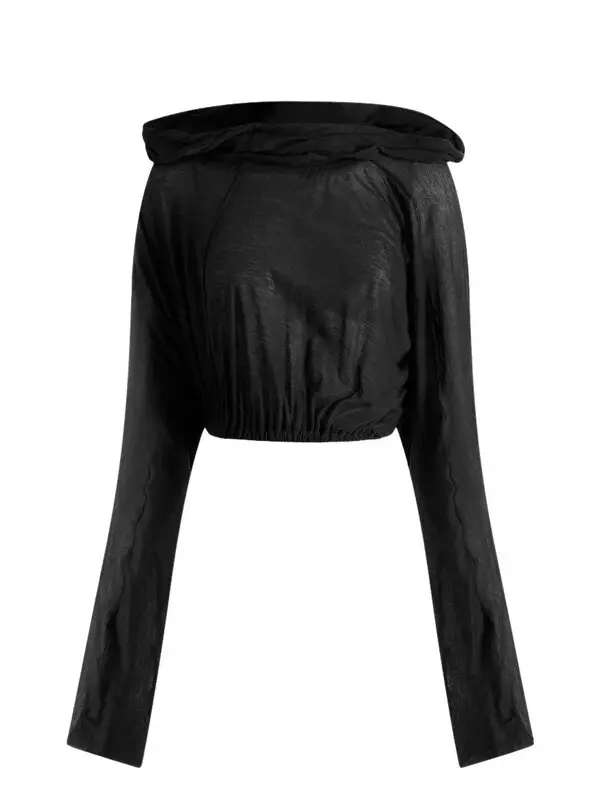 Rick Owens Cropped Hooded Tunic Tee - Black