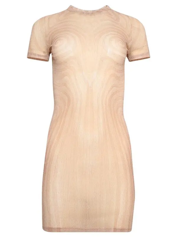 Jean Paul Gaultier Sheer Mesh Spiral Print Dress - Pale Pink