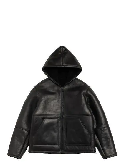 StÜssy Shearling Hooded Jacket - Black
