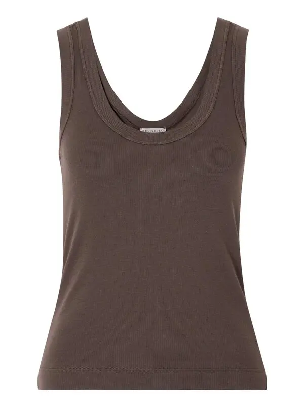 Brunello Cucinelli Ribbed Cotton-blend Jersey Tank - Brown