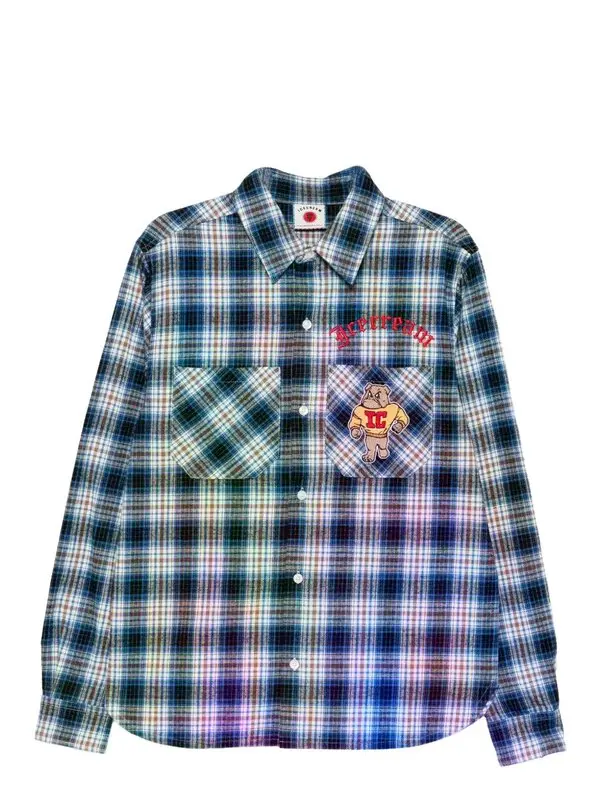 ICECREAM Mascot-embroidered Checked Shirt - Blue
