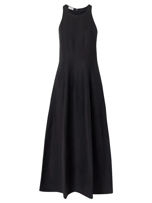 Brunello Cucinelli Paneled Twill Midi Dress - Black